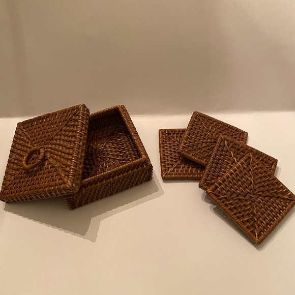 Kitchen | 4 Square Rattan Coasters In Box | Poshmark